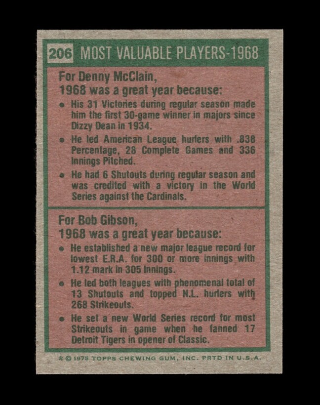 1975 Topps Set-Break #206 1968 Mvp'S NM-MT OR BETTER *GMCARDS* | eBay