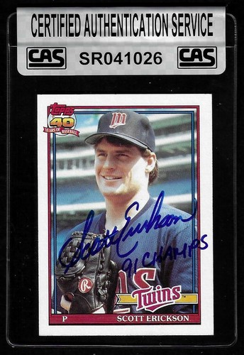 1991 Topps SCOTT ERICKSON 91 CHAMPS Signed Baseball Card #234 AUTO CAS ...