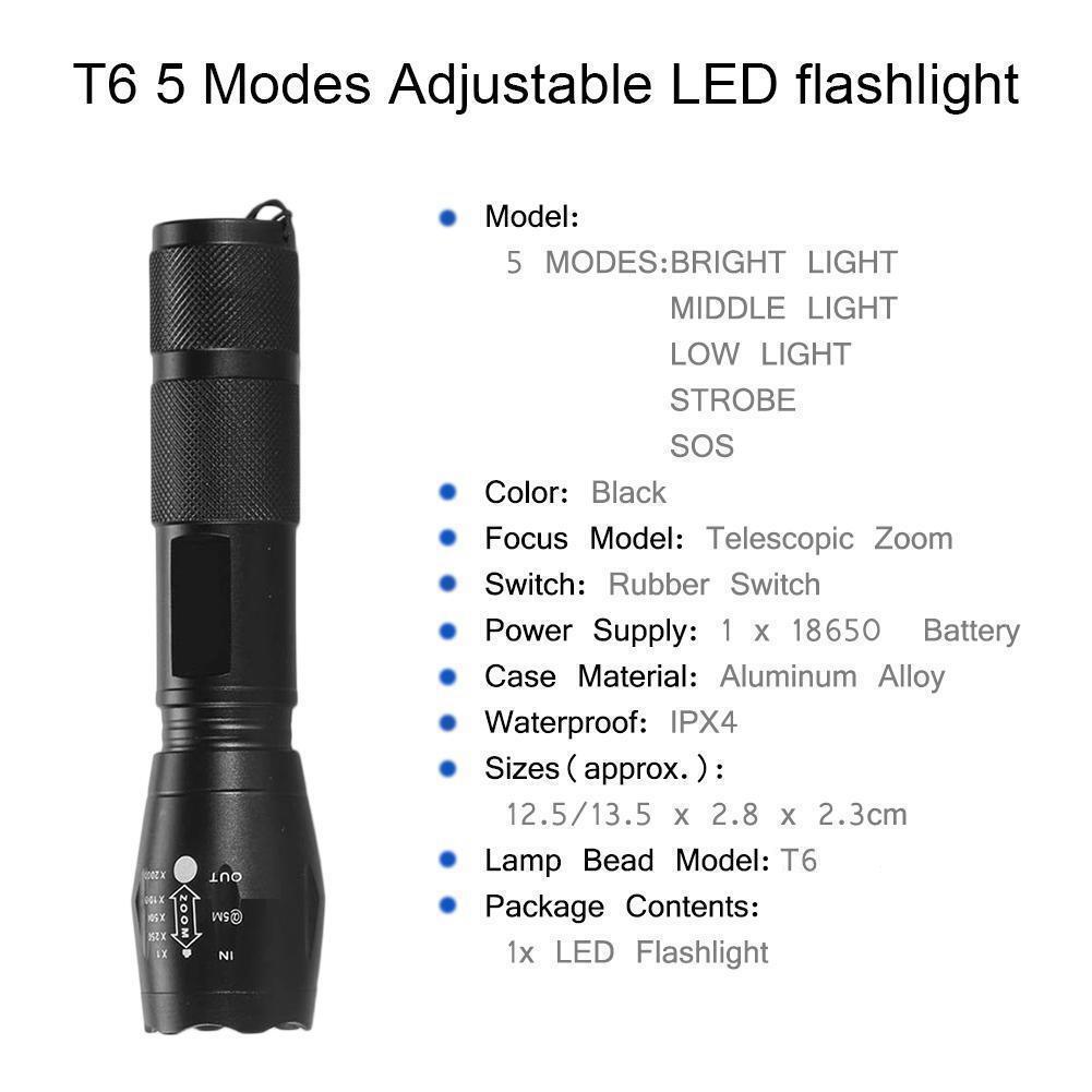 Ultrafire 50000LM T6 LED Flashlight Focus Military 18650 Battery+Torch ...