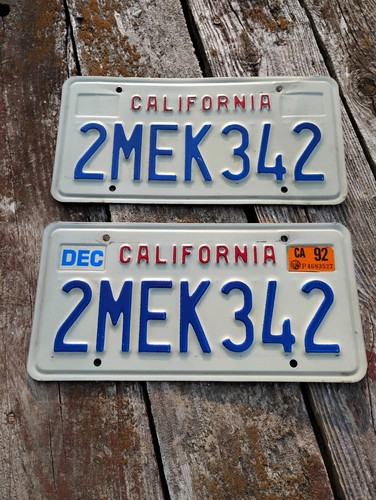 PAIR 1992 California License Plates - "2MEK342" DEC 92 stickers | eBay