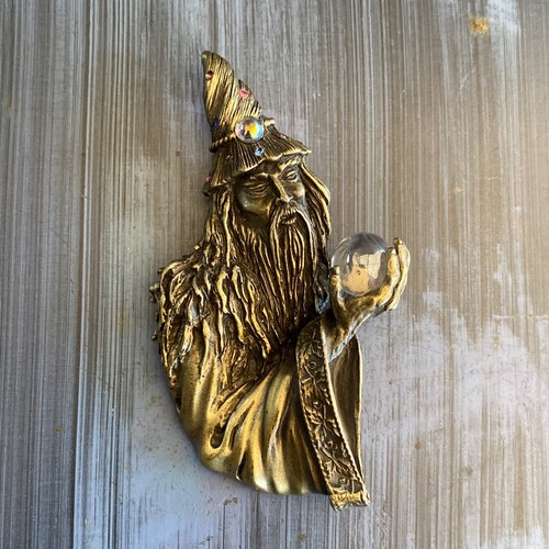 Vintage Wizard Crystal Ball Brooch Pin JJ Signed Bejewelled Hat 4" Long ...