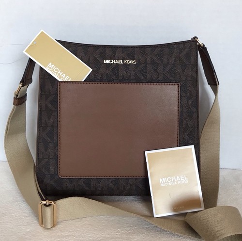 NWT~MICHAEL KORS “GLORIA” LEATHER MD POCKET SWING PACK C/B BROWN MK ...