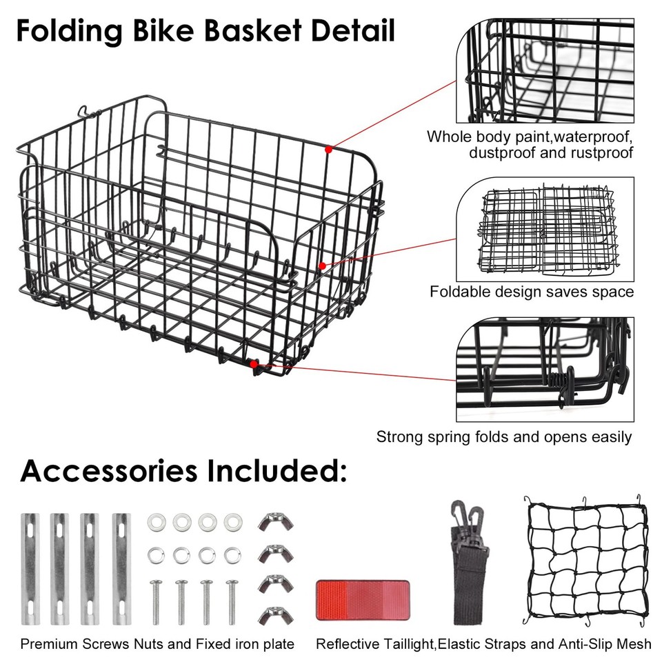 Rear Bike Basket,Bike Rack Basket,Folding Rear Bike Basket, Quickly ...