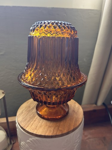 Vintage Indiana Glass Amber Diamond Point Fairy Lamp Light Excellent ...