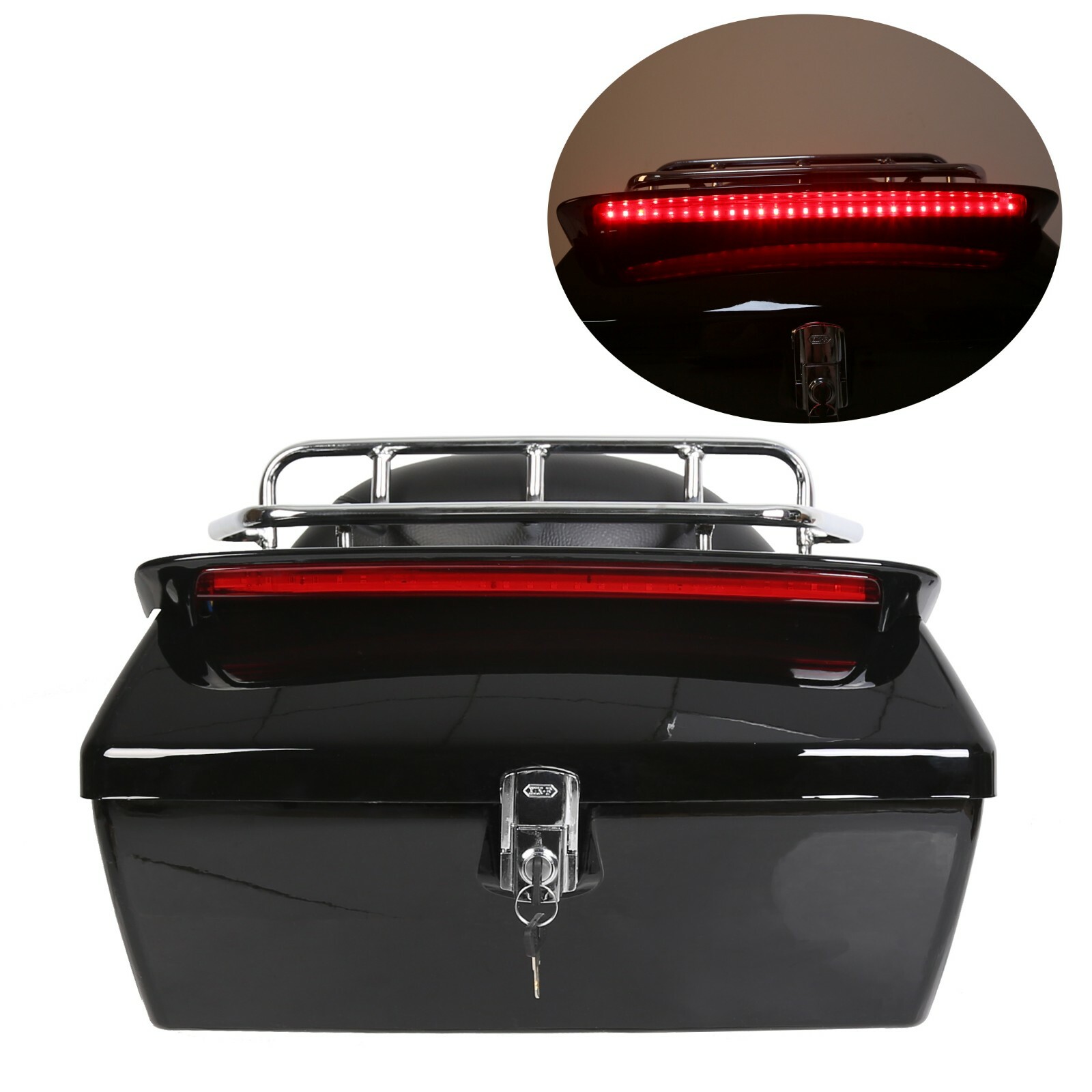 Black Motorcycle Trunk Tail Box Luggage Case top rack For Honda Harley ...