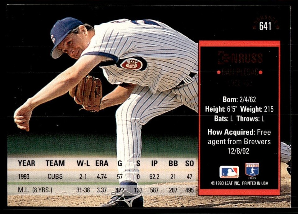 1994 Donruss Baseball Card Dan Plesac Chicago Cubs #641 | eBay