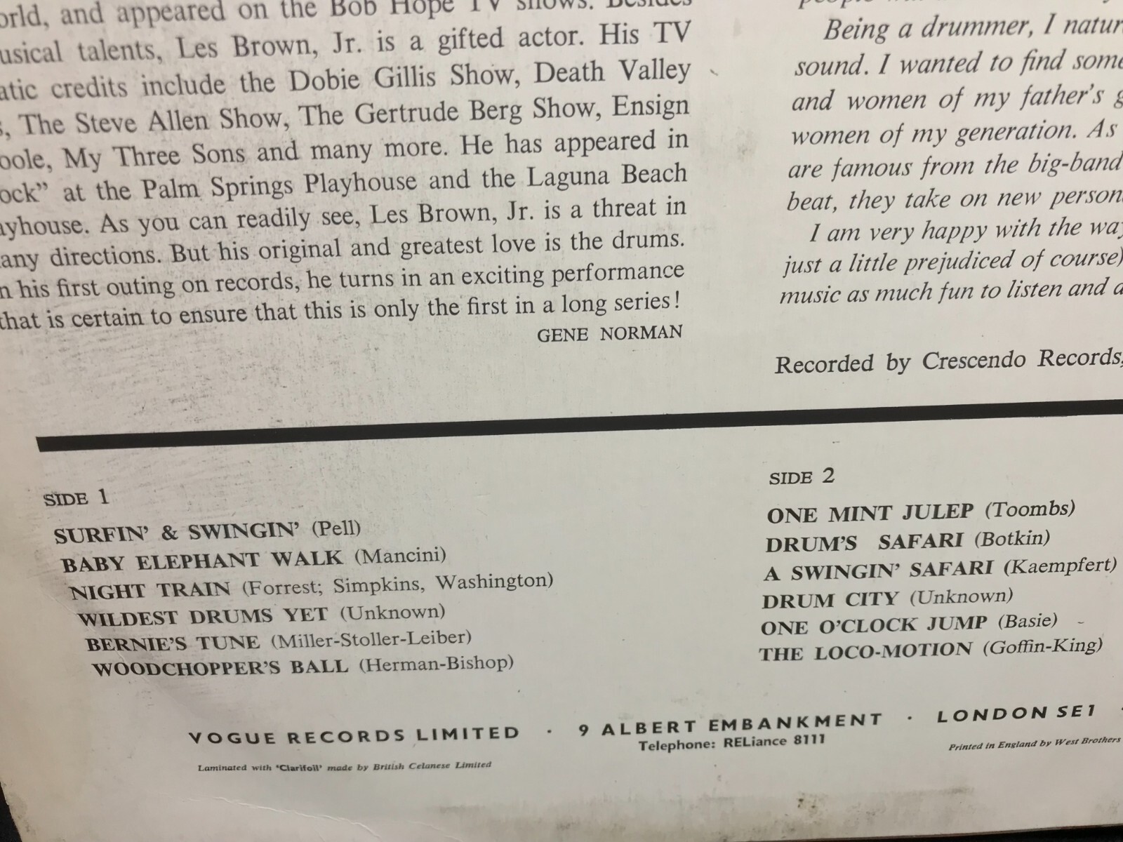 LES BROWN JR. wildest drums yet 1963 UK VOCALION MONO VINYL SURF TWANG ...