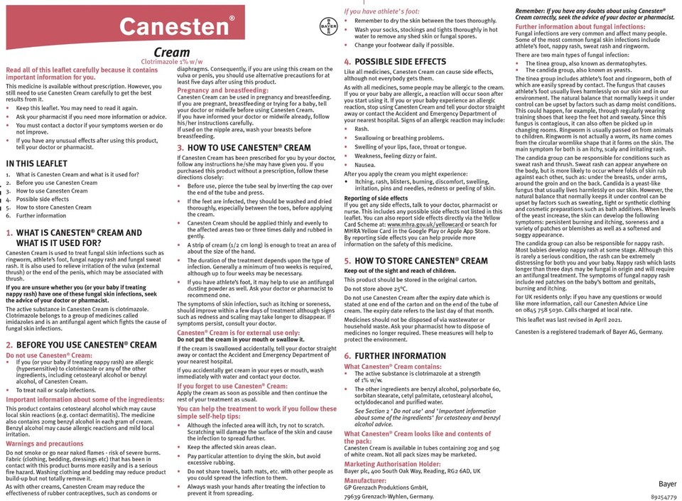 Canesten Anti-fungal Cream - Nappy Rash, Athletes Foot, Thrush ...