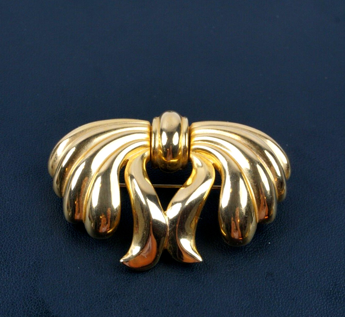 Monet Yellow Gold Tone Soft Drooping Bow Ribbon Lapel… - Gem