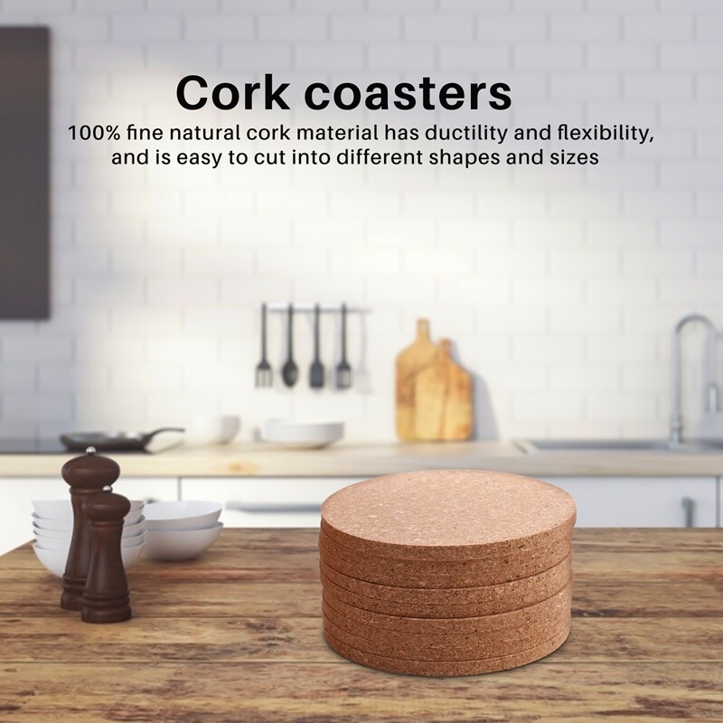 Set of 10 Cork Bar Drink Coasters - Absorbent and Reusable - 90mm ...