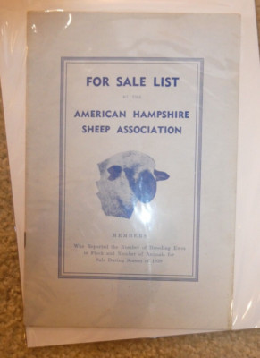 Vintage 1938 Booklet American Hampshire Sheep Association Sale List | eBay