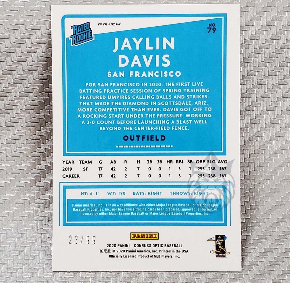 Jaylin Davis RC SP /99 📈2020 Donruss Optic Rated Rookie FOTL Purple ...