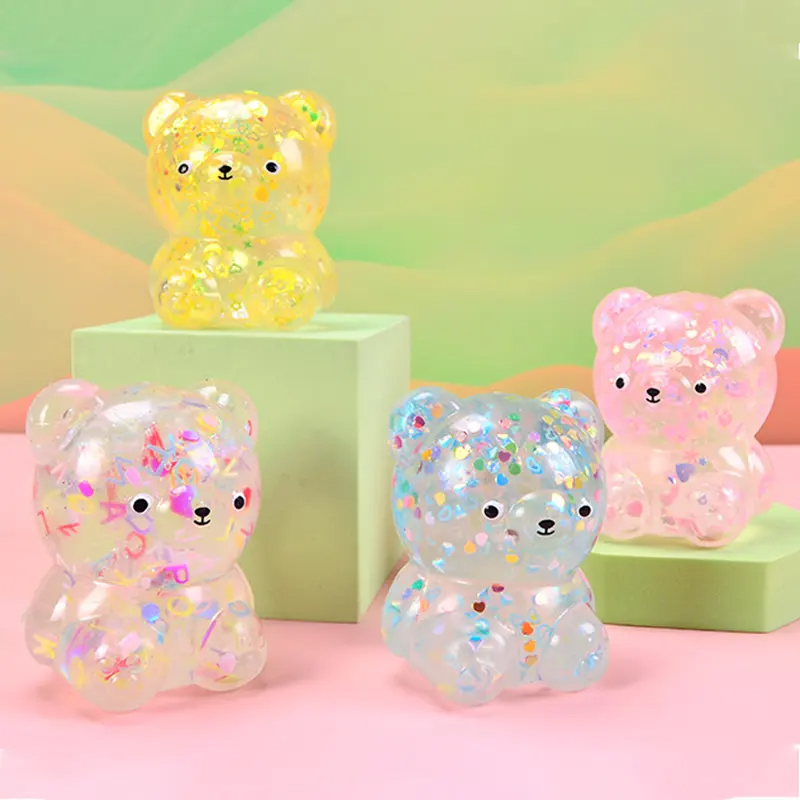 1 Dozen Glitter Teddy Bear Squishy Fidget Toy Stress Relief Relax ...