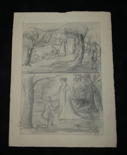 Original Pencil Drawing - Pastoral Scenes With Characters, 19th Century ...