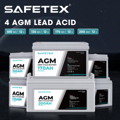 Safetex AGM Battery Deep Cycle 12V Solar Marine Sealed Camping Power ...