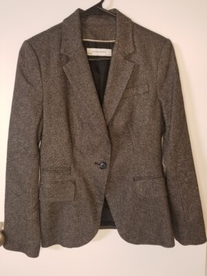 Zara Basic Blazer Women's Wool Blend Dark Charcoal Gray Black Medium ...