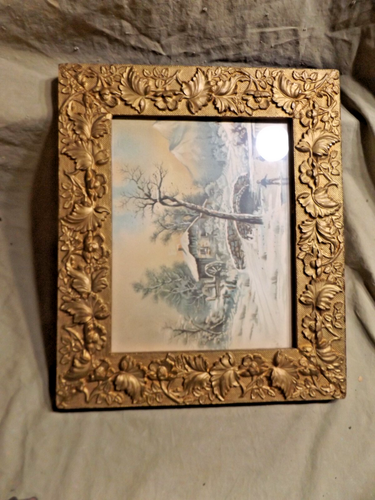Antique Late Victorian 2" Gesso Cast Picture Frame 8x10" Wavy Glass ...