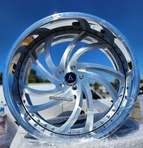 24" Inch STAGGERED Brushed Face Artis Forged Twister 5x120 Wheels Rims ...