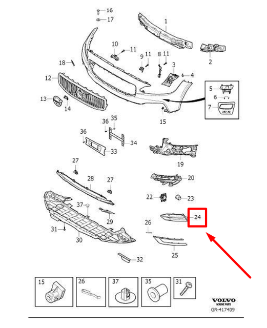2019 Volvo V90 Front Bumper Left Side Lower Grill 31425446 for sale ...