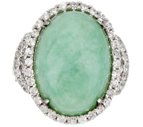 QVC Jade & White Zircon Sterling Silver Ring 0.75 cttw Ring Size 7 | eBay