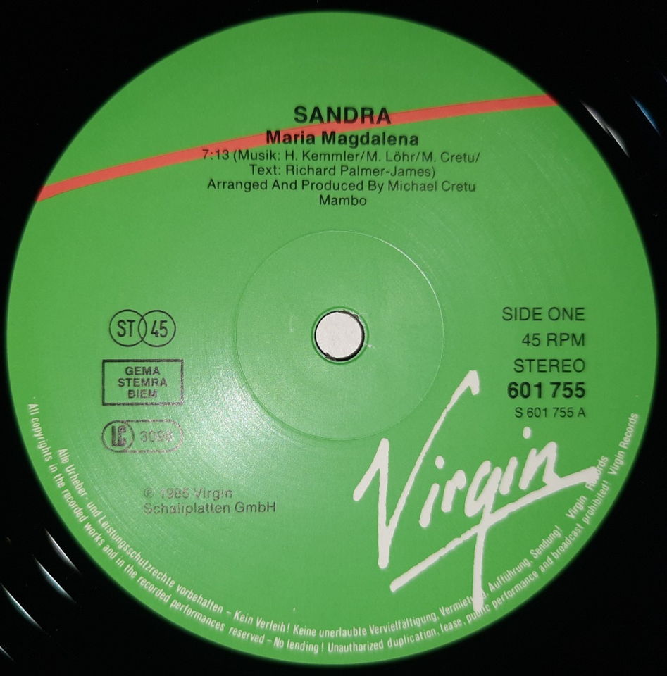SANDRA - (I'LL NEVER BE) MARIA MAGDALENA / 12"MAXI / 1985 / VIRGIN ...