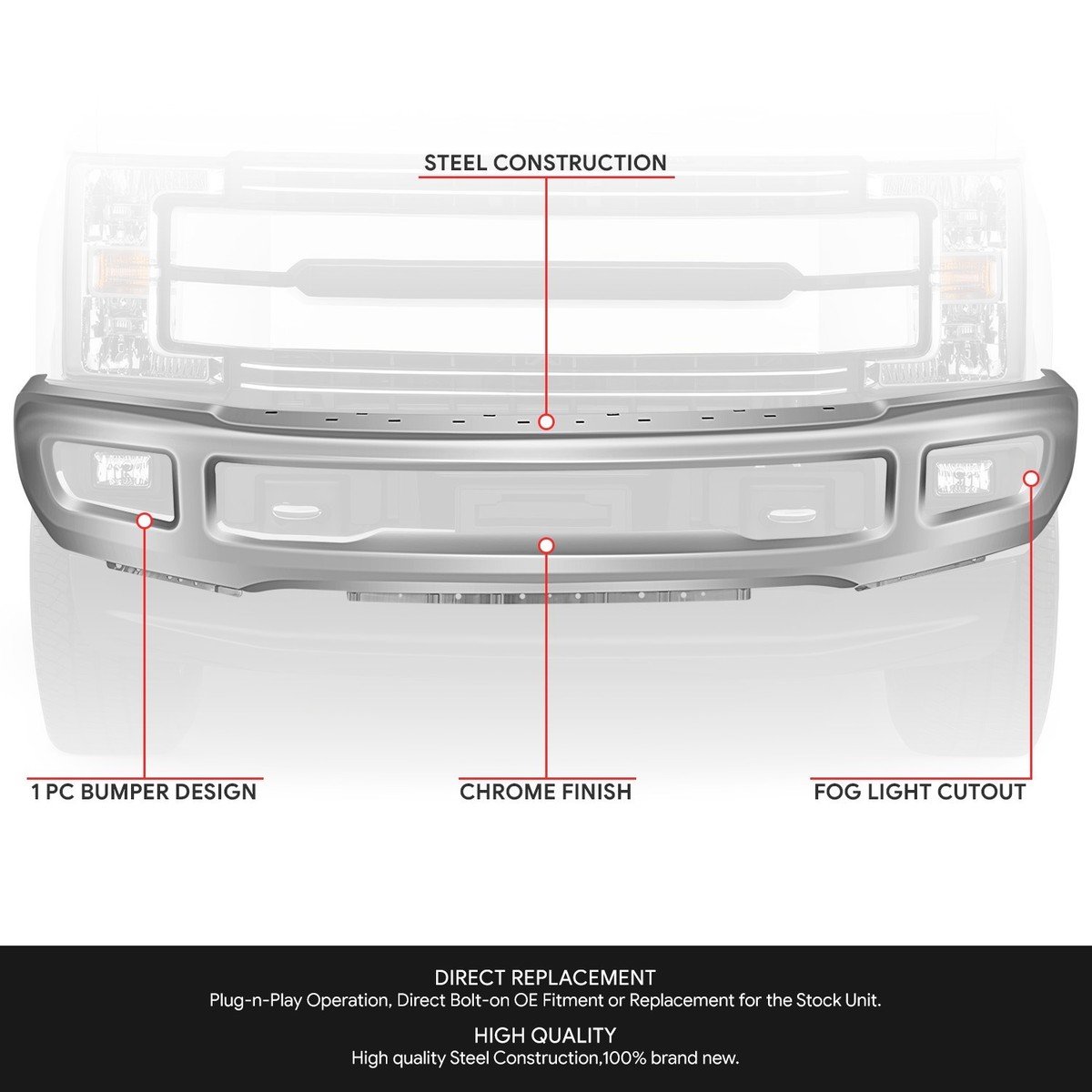 Super Duty Front Steel Front For 2017-2019 Ford F250 F350 Super Duty W ...