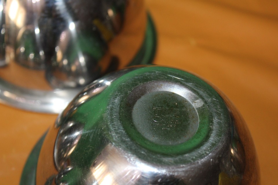 Vintage TWA Oneida 4 Piece Stainless Steel Serving Food Airline Bowls ...