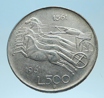 1961 ITALY Silver 500 Lire Coin ITALIAN UNIFICATION Rome Capital ...