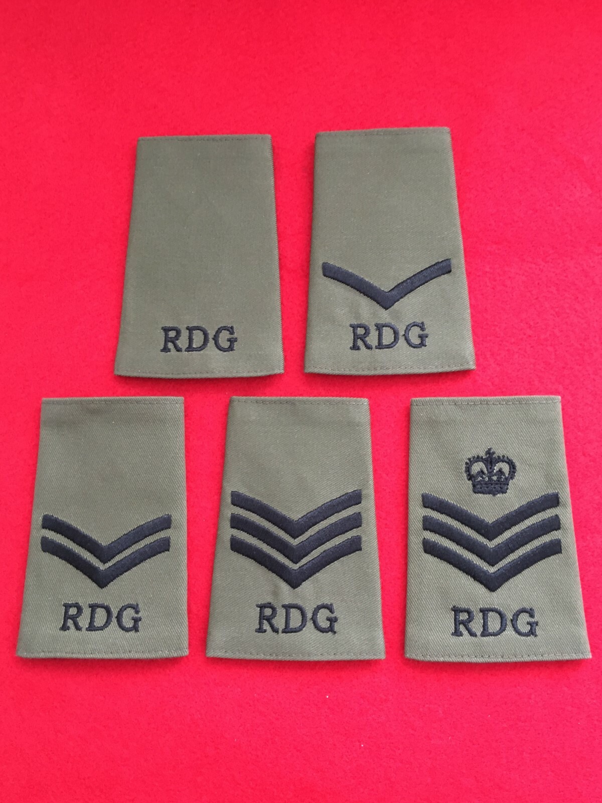 Pair of Royal Dragoon Guards Rank Slides Olive Green RDG Combat Rank ...