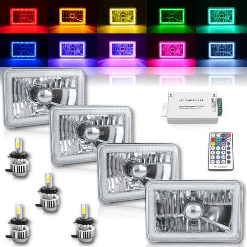 4X6" RF Color Change RGB SMD Halo Angel Eye Headlight 24W 6K LED Light ...
