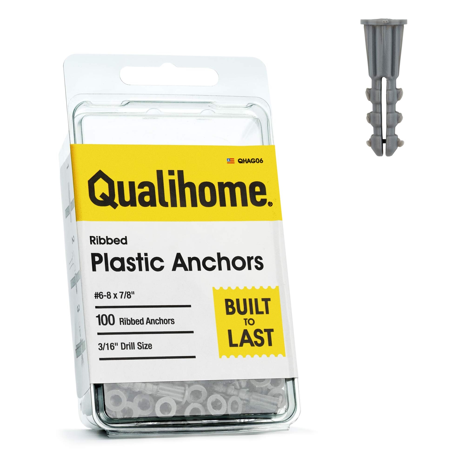 Qualihome Drywall Anchors #6-8 x 7/8" Premium Quality Ribbed ...