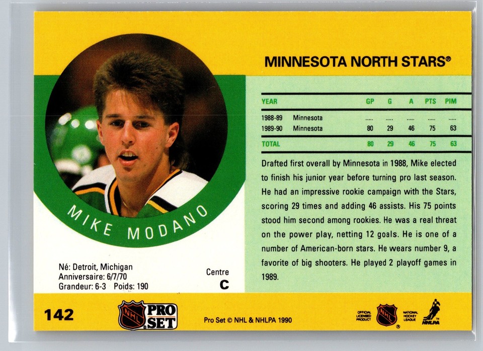 1990 Pro Set Mike Modano Rookie #142 Minnesota North Stars | eBay