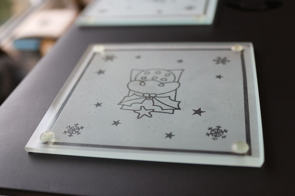 Set of 4 Frosted Glass Christmas Scene Coasters square Xmas Tiles ...