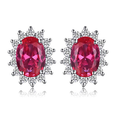 1.2 CT Oval AAA Red Lab Created Nano Ruby Earrings White 925 Silver | eBay