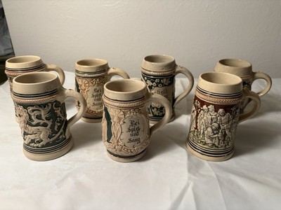 Vintage German Steins - Set of 7 Ceramic Beer Mugs No Lids | eBay