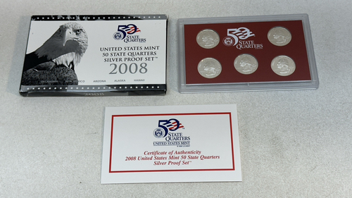2008 US Mint 50 State Quarters Silver Proof Set Box COA 5 Coins | eBay