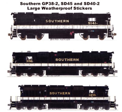 Southern Railway GP38-2, SD45, SD40-2 3 Large 2.5"x8-10" Stickers Andy ...