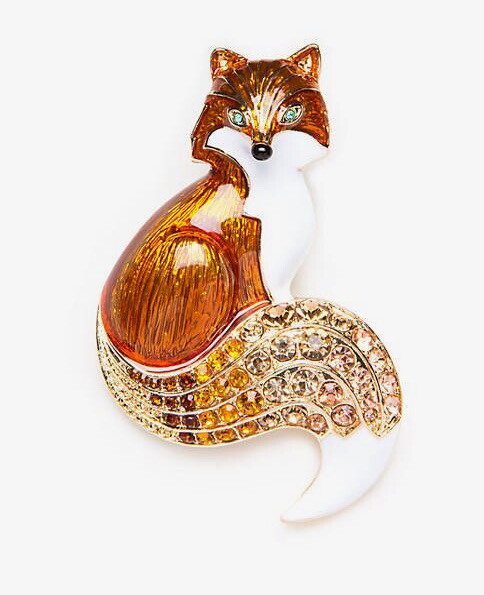 Napier Fox Brooch Pin NEW Gold Tone Enamel Jeweled with Box Rhinestones ...