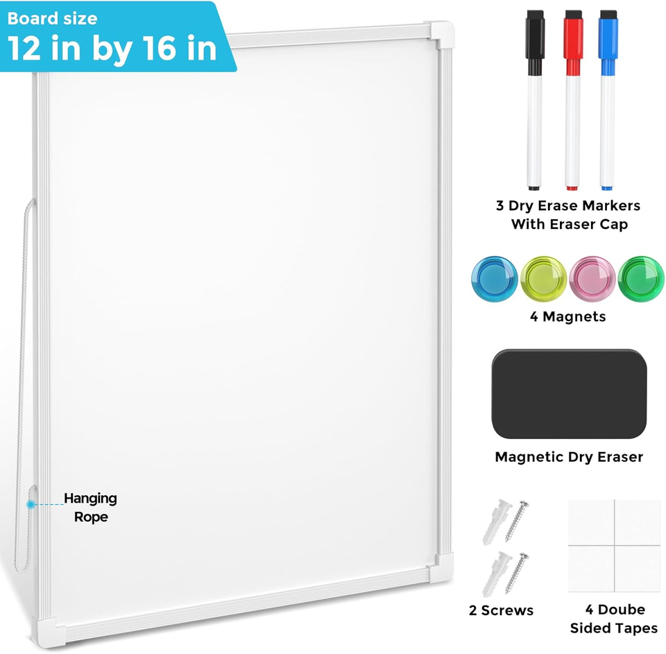 Double-Sided Dry Erase Board for Wall, 16"X12" Hanging Whiteboard ...