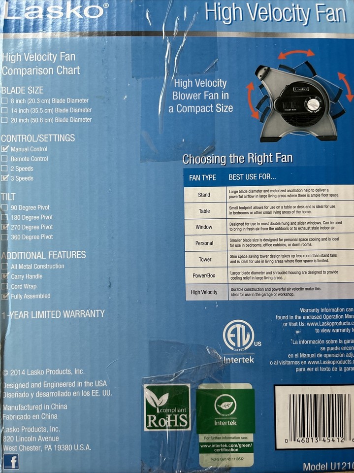 New Lasko 12" Pivoting Pro High Velocity Utility Blower Fan | eBay