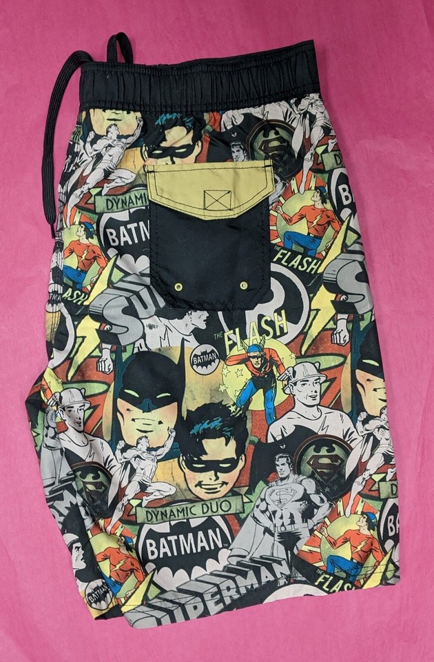 Men's Swim Trunks XL New w/Tags Bioworld DC JLA Batman Robin Superman ...