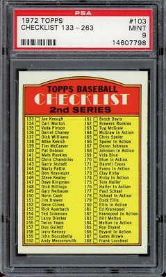 1972 Topps Baseball #103 Checklist 133-263 PSA 9 | eBay