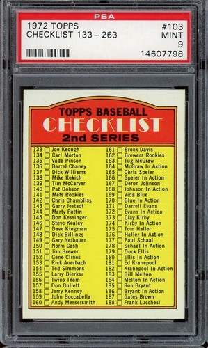 1972 Topps Baseball #103 Checklist 133-263 PSA 9 | eBay