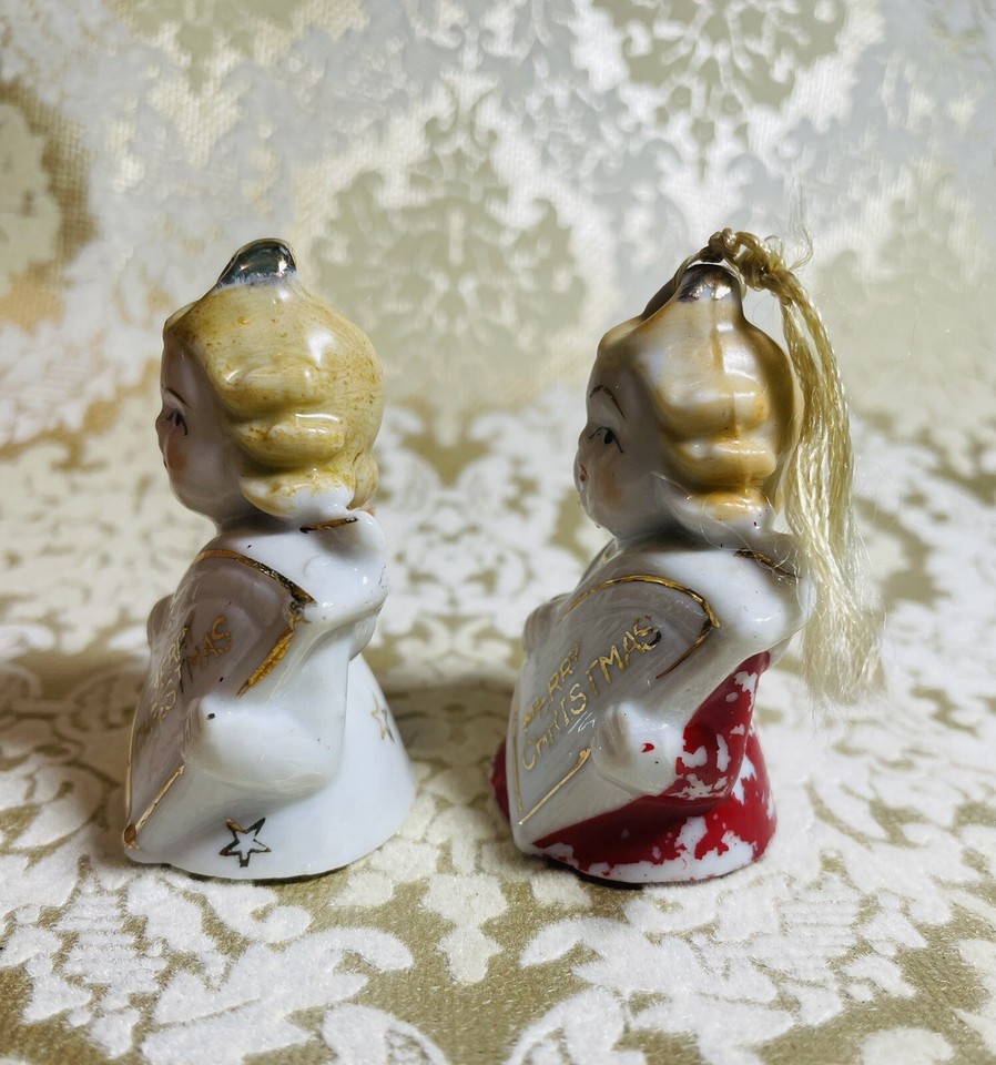 2 MINI VINTAGE JAPAN MERRY CHRISTMAS ANGELS BELL CHRISTMAS TREE ...