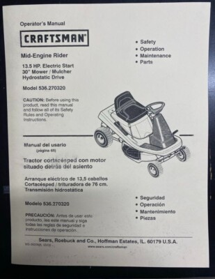 Operator Maintenance Manual Fits SEAR CRAFTSMAN Mid-Engine Riding Mower ...