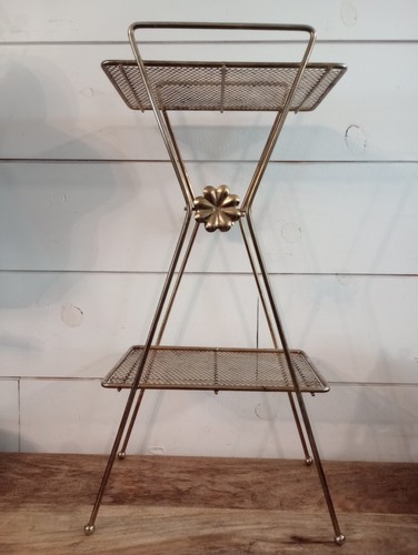 Vintage MCM Gold Metal Mesh Wire Telephone Magazine Plant Stand Tray ...