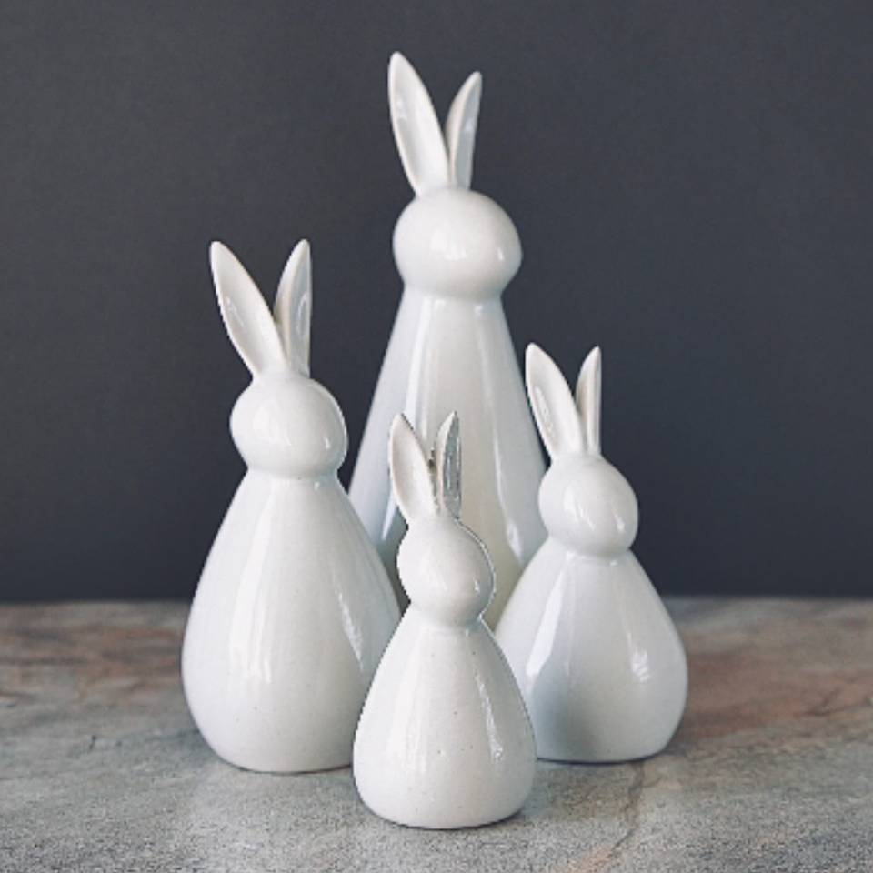 WHITE Ceramic Bunny Figurine Set 4 Rabbits Modern Home Decor for XMAS ...