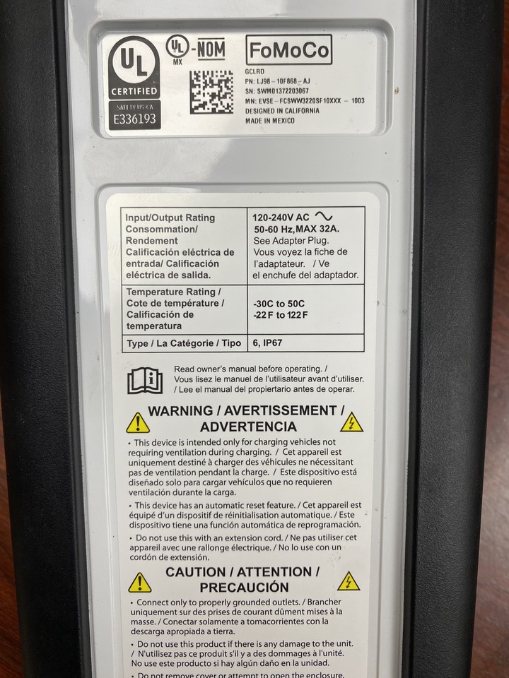 OEM Ford Mustang Mach-E & F-150 Lightning EV Charger 120v & 240v plugs ...