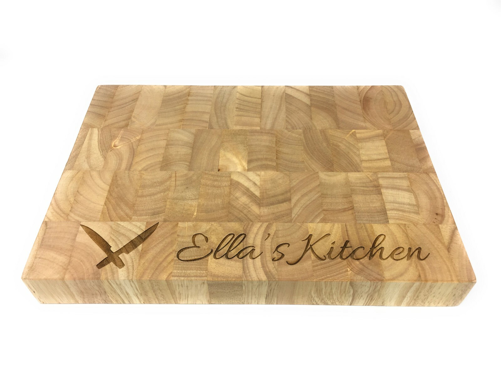 Personalised Thick End Grain Heveawood Chopping Block Engraved Birthday ...