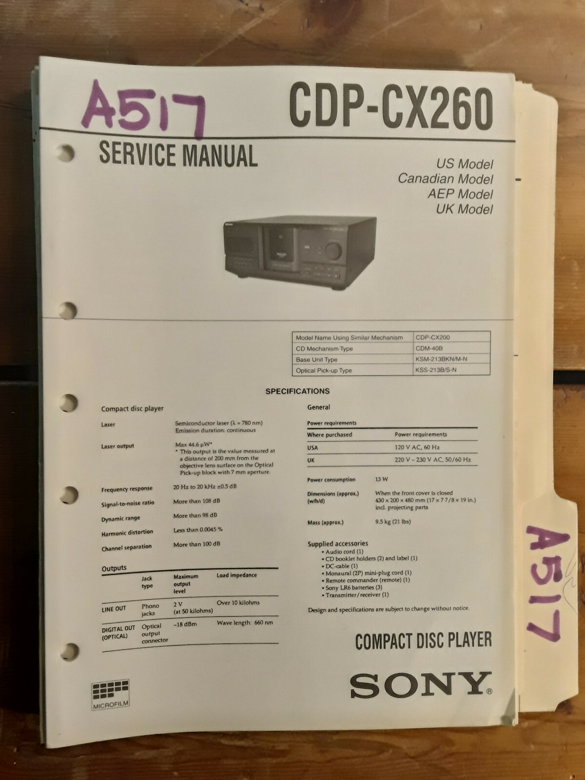 Sony cdp-cx260 Service Manual Original Repair Book stereo cd player | eBay